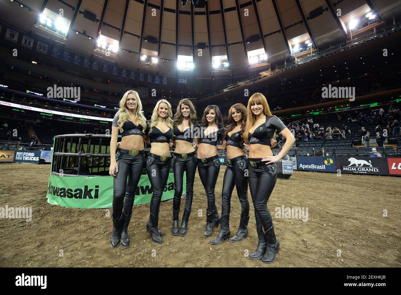 Monster Energy Girls stands together at the Professional Bull Riders ...