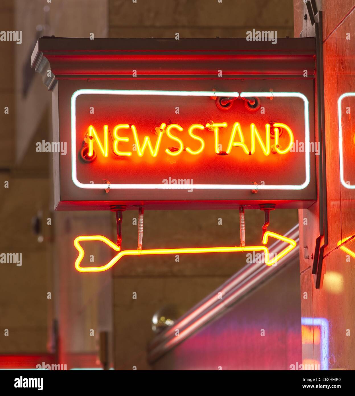 Newsstand Red Neon Sign Indoor Signage Arrow Pointing News Stock Photo ...