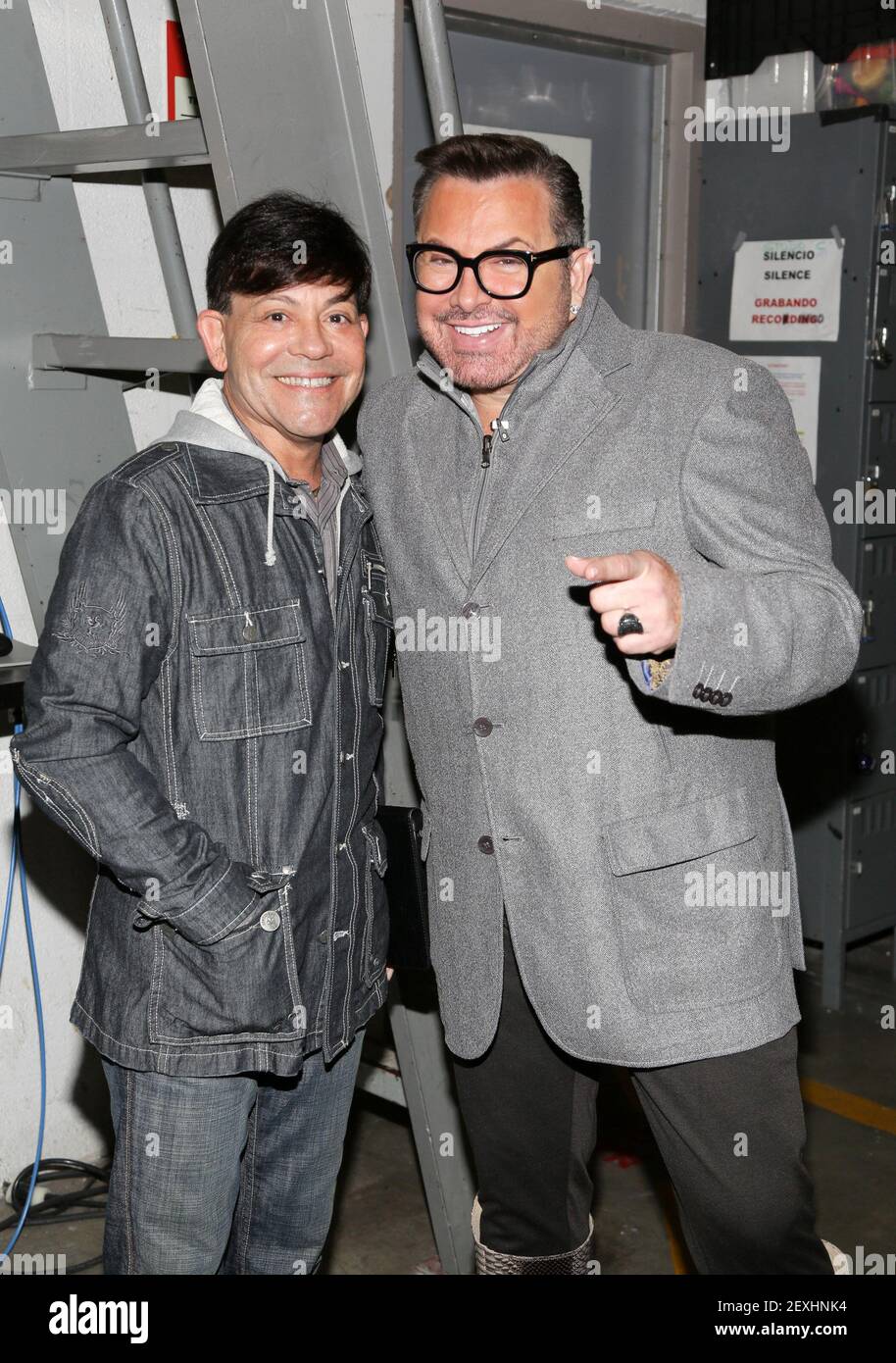 Alex Dominguez and Samy Suarez are seen on the set of Univision's ...