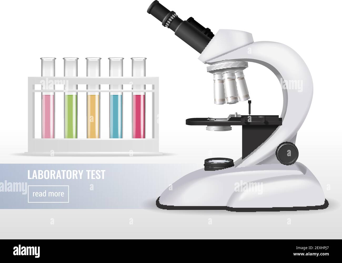 Realistic microscope composition with laboratory test tubes colourful ...
