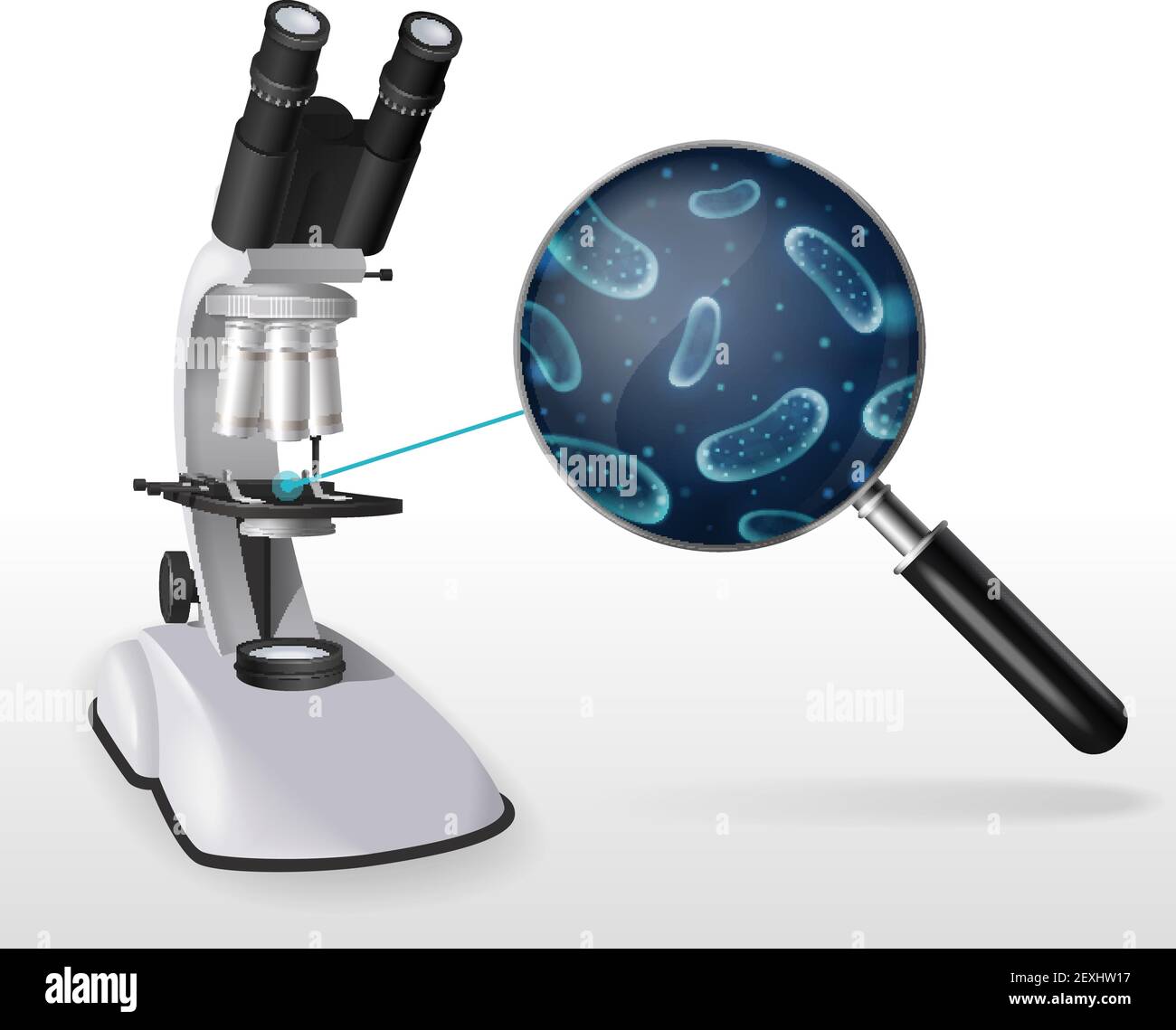 Realistic microscope composition with images of hand magnifier lens ...