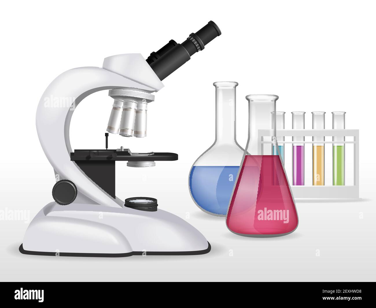Realistic microscope composition with image of laboratory gear with ...