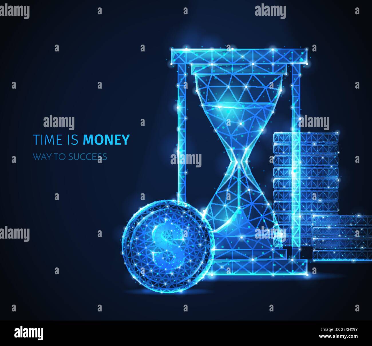 Polygonal wireframe business strategy composition with text and ...