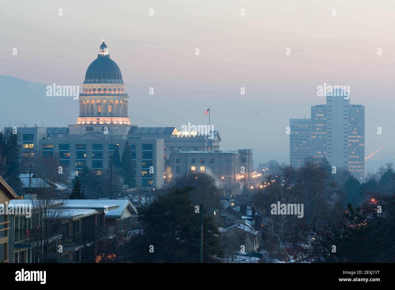 Winter Deep Freeze Sunset Landscape Downtown Utah Capital Architecture ...