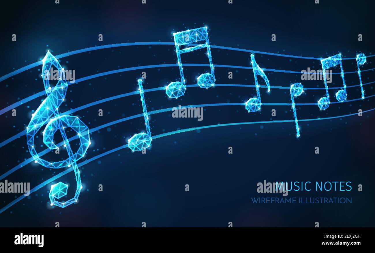 Music media polygonal wireframe composition with text and images of ...