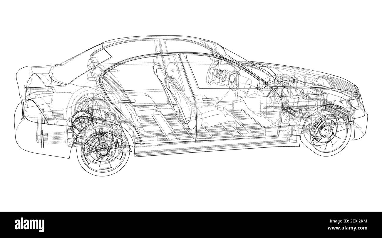 Electric Car With Chassis. Vector rendering of 3d Stock Vector Image ...