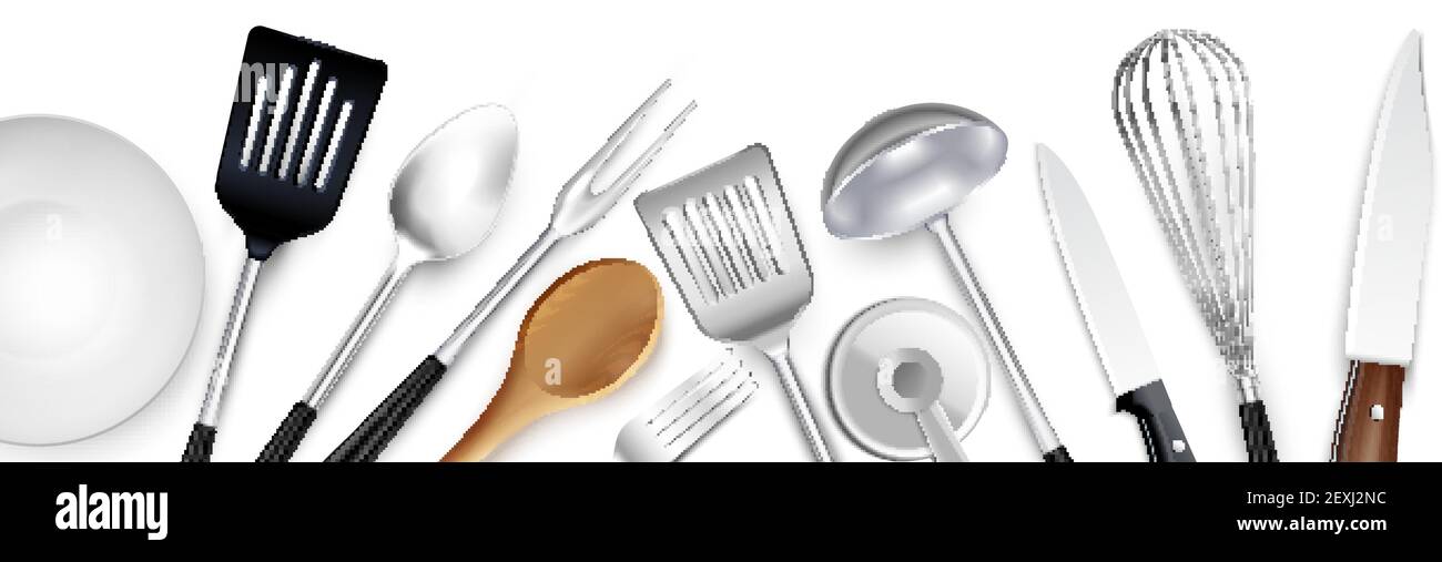 Cooking tools background composition with realistic images of ...