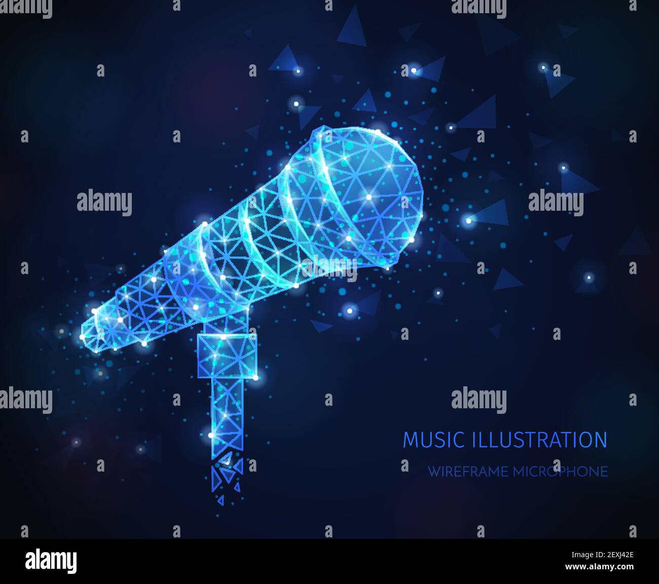 Music media polygonal wireframe composition with text and glittering ...
