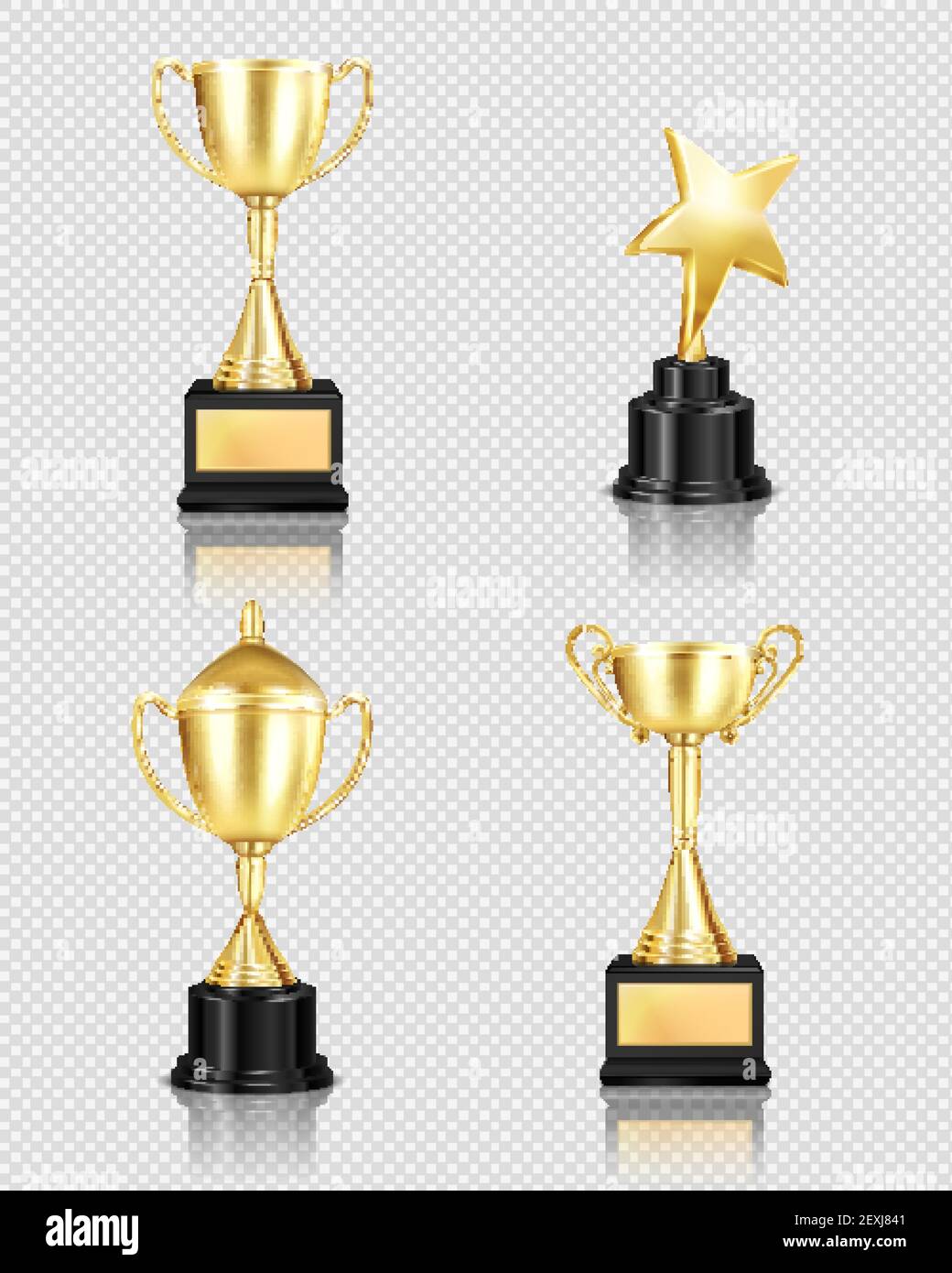 Trophy award realistic set on transparent background with isolated ...