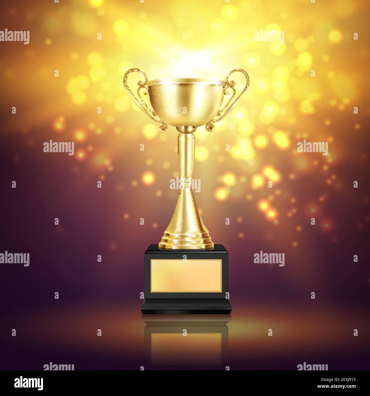 Shiny trophy award realistic composition with glittering particles and ...