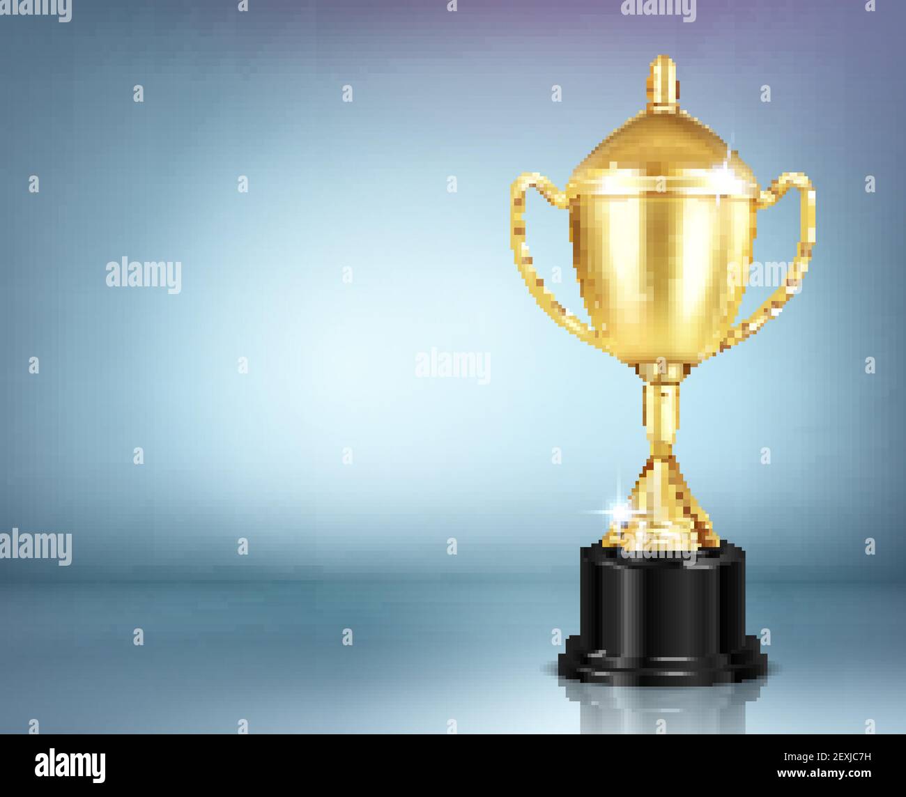 Trophy award composition with realistic image of glittering golden cup ...