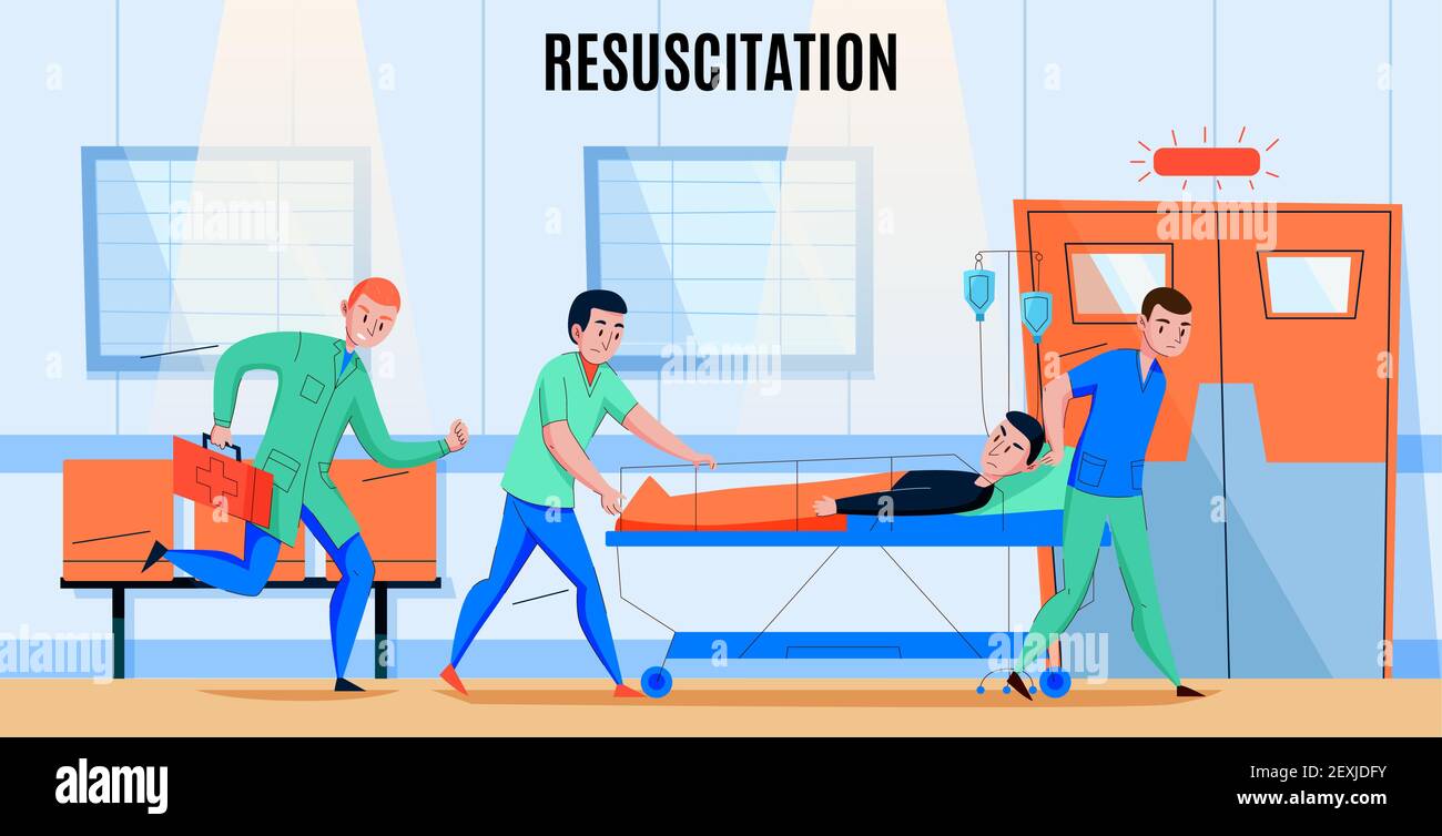 Ambulance paramedics crew rushing injured patient to hospital emergency ...