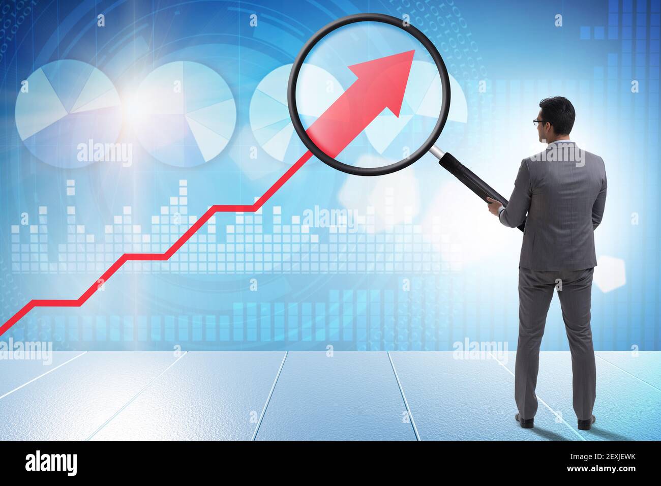 Concept of the economic growth with chart and magnifying glass Stock ...