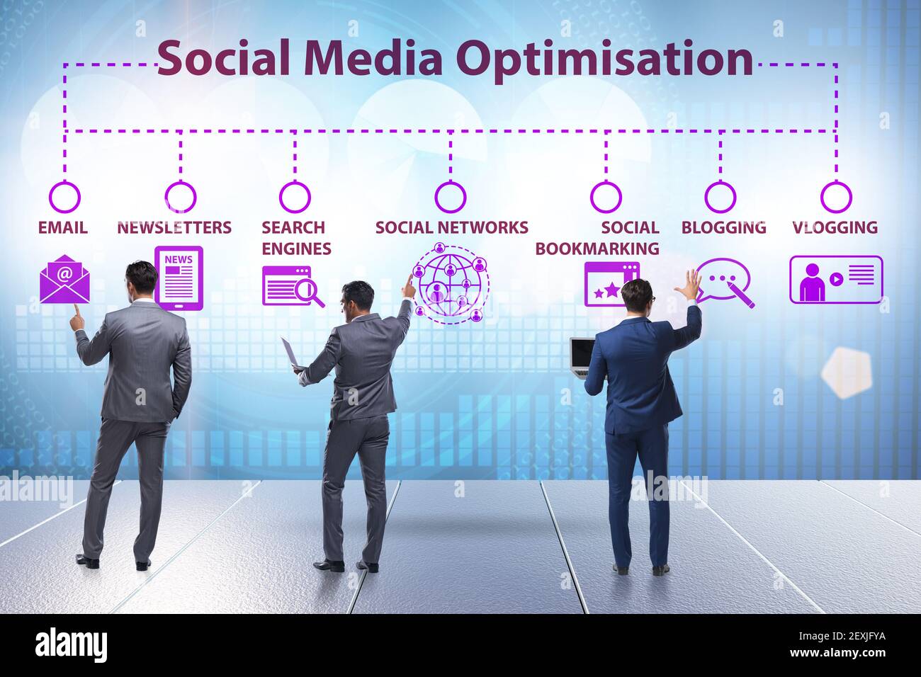 Social media optimisation concept with the businessman Stock Photo - Alamy