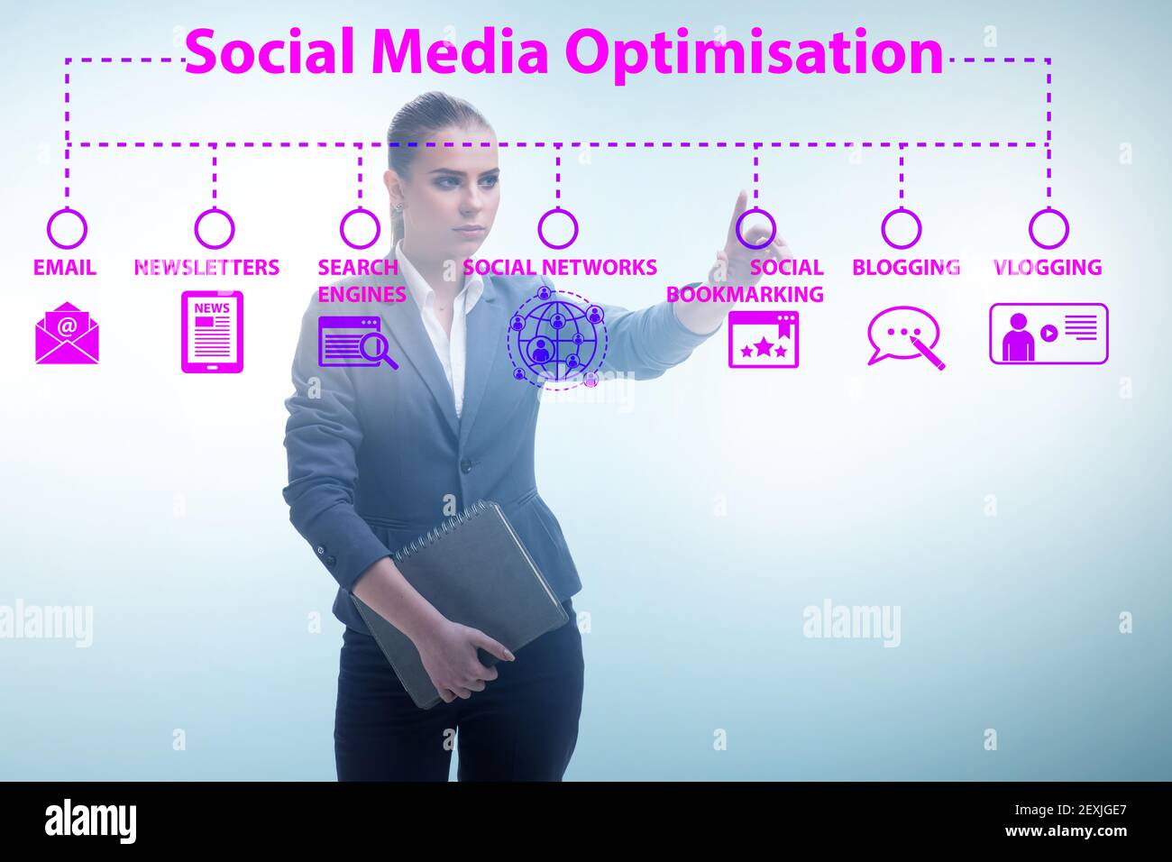 Social media optimisation concept with the businesswoman Stock Photo ...