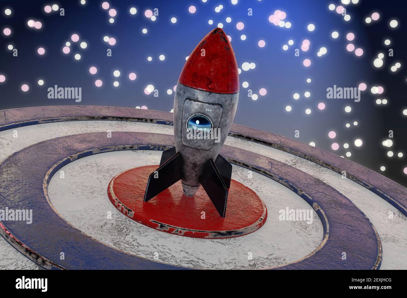 3d illustration. Rocket Landing on the target . concept success ...