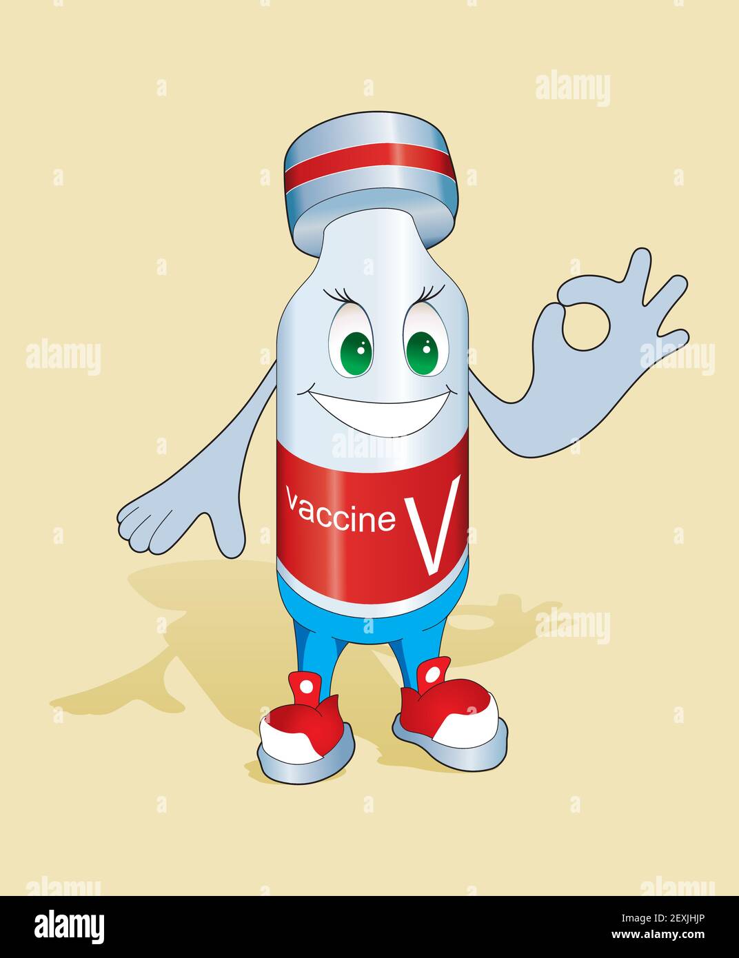 Smiling cartoon character mascot medical vaccine concept. Vial with ...