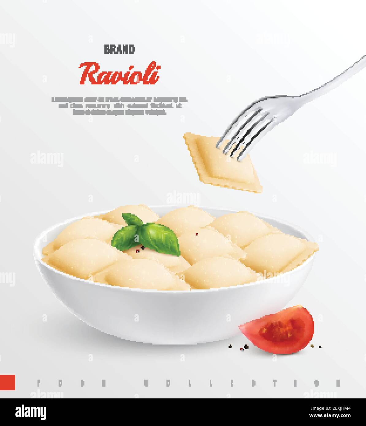 Plate of ravioli as traditional national dish of italian menu realistic ...