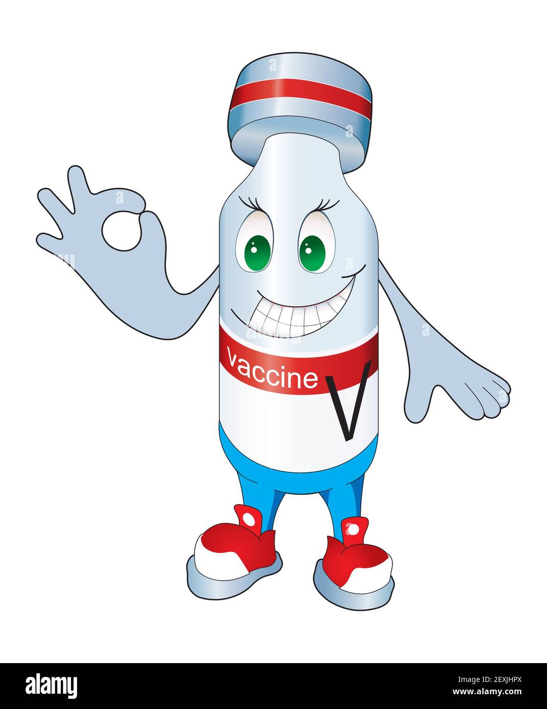 Smiling cartoon character mascot medical vaccine concept. Vial with ...