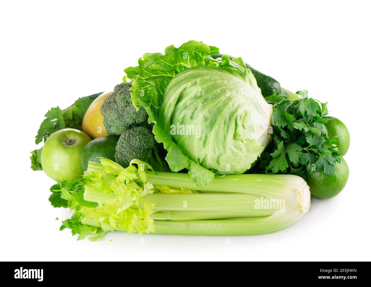 green fruits and vegetables on white background Stock Photo - Alamy