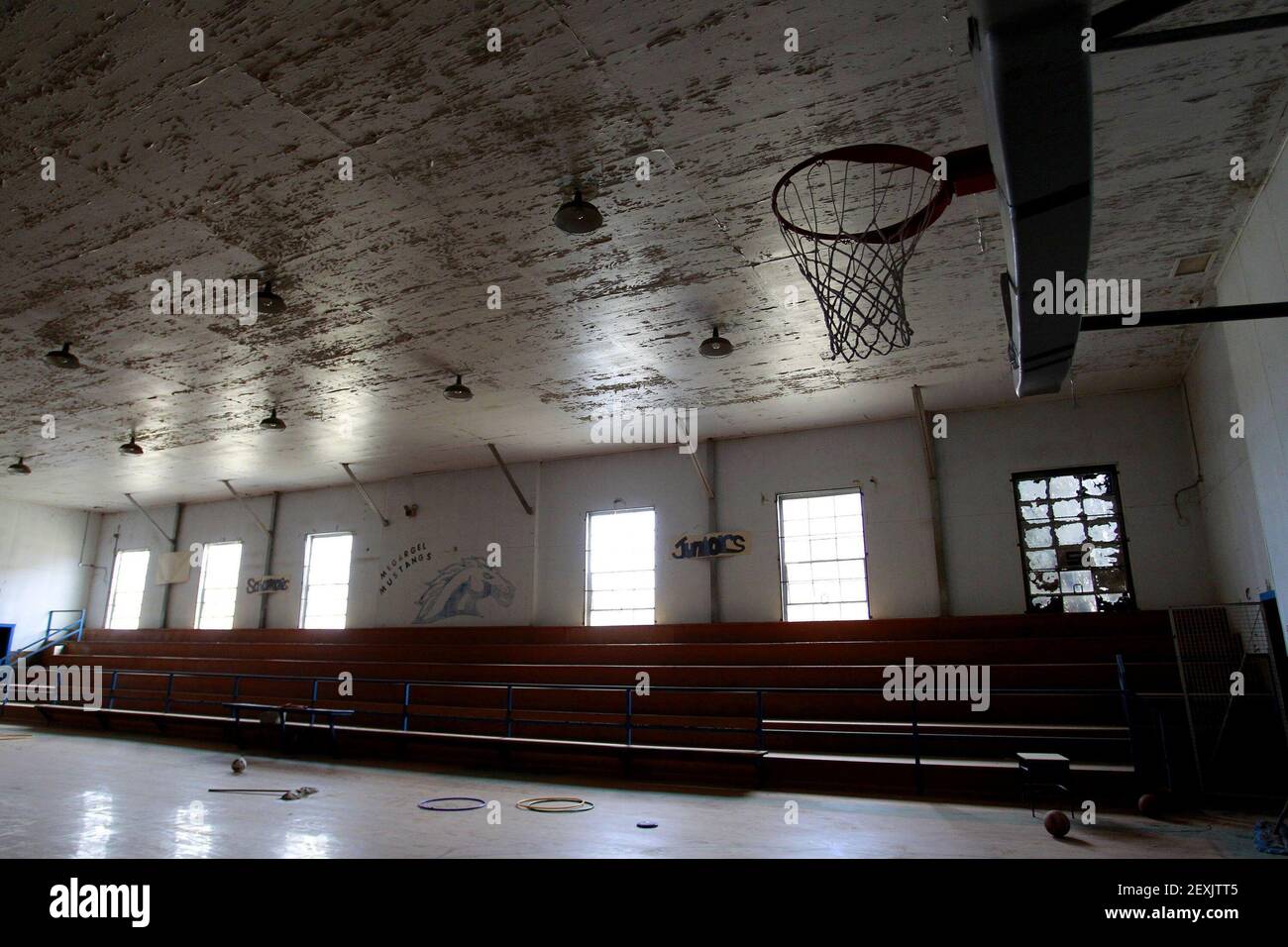 The dusty gym of Megargel High School, now privately owned. The tiny ...