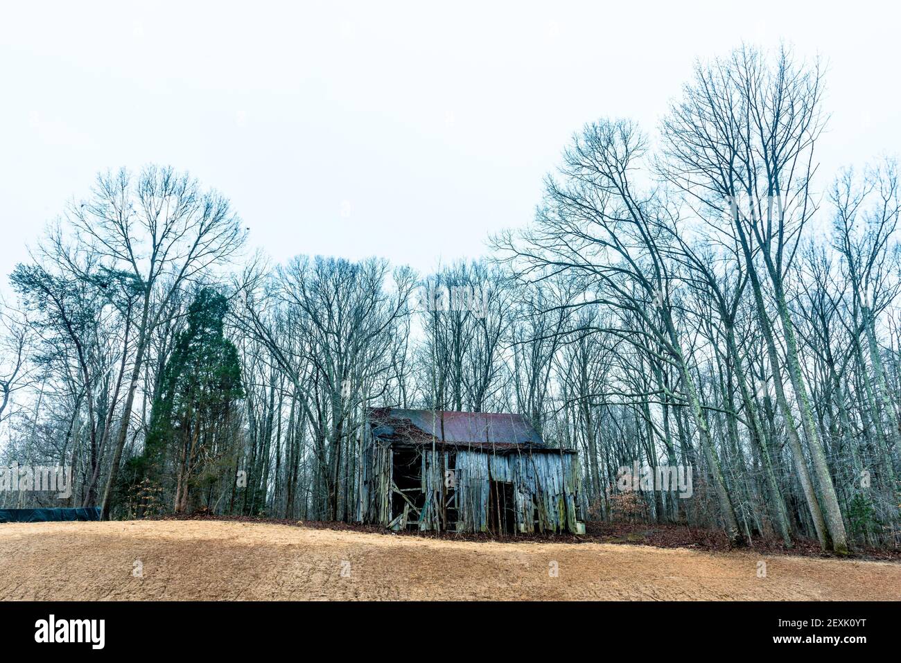 A dilapidated historic tobacco barn is seen at Biscoe Gray Heritage ...