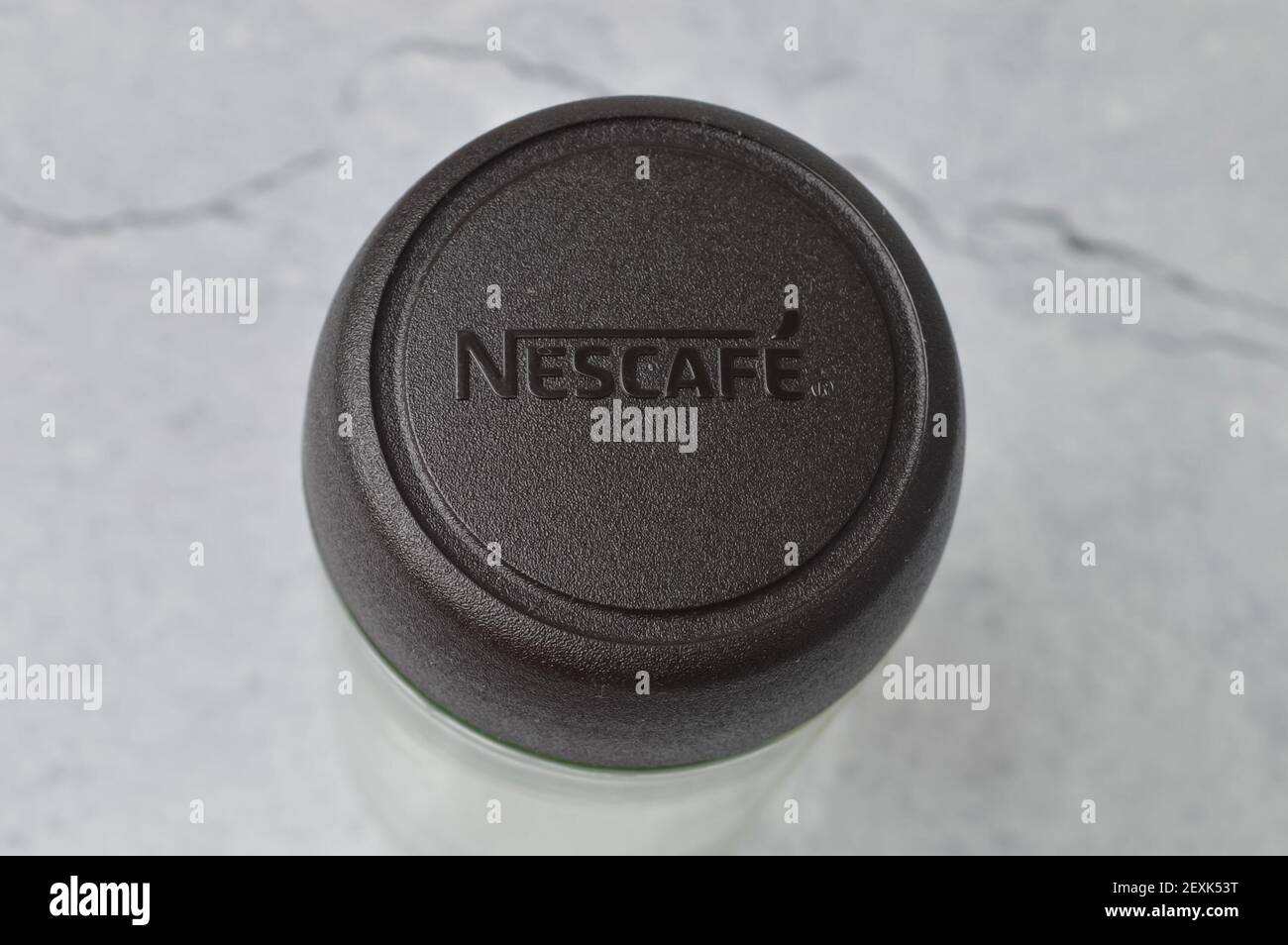Klang,Malaysia: March 5, 2021-Top view of Nescafe bottle over grey ...