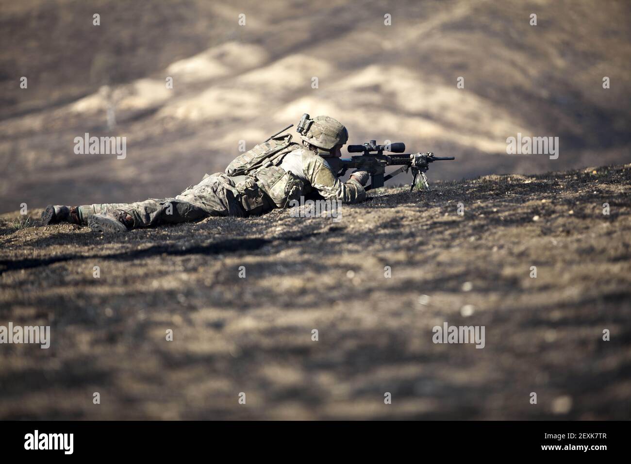 A U.S. Army Ranger with the 2nd Battalion, 75th Ranger Regiment scans ...