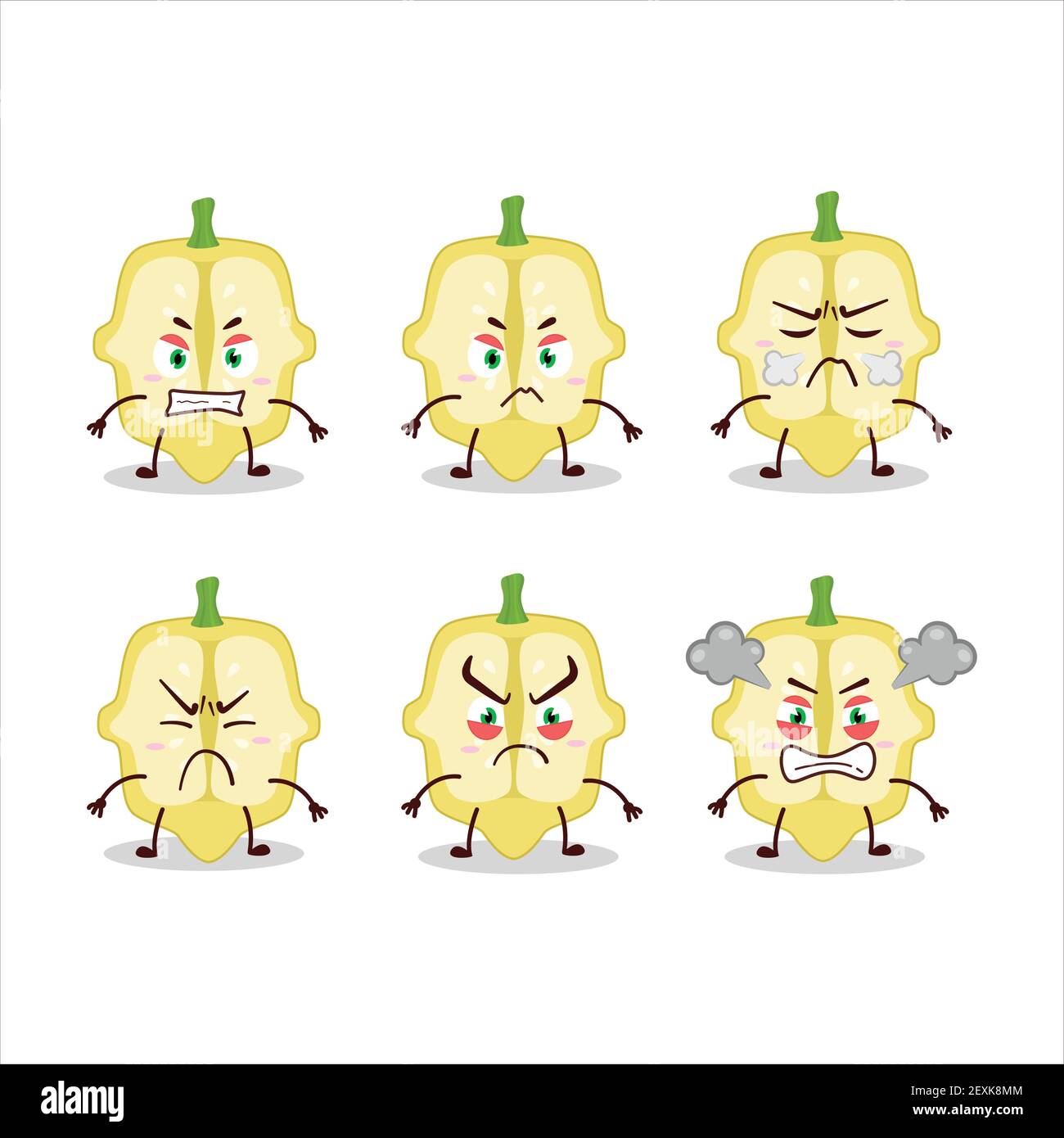 Slice of patisson cartoon character with various angry expressions ...