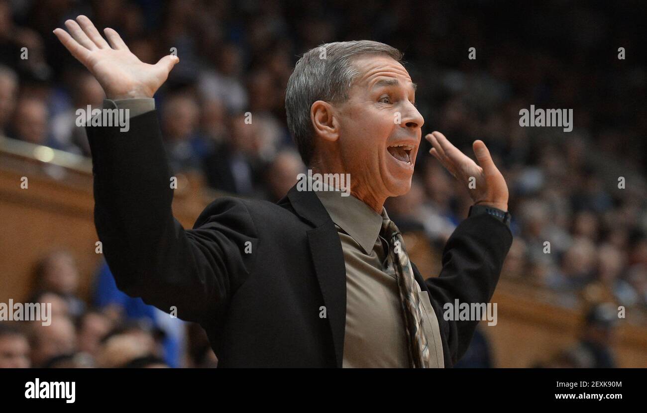Wake Forest Demon Deacons head coach Jeff Bzdelik argues a foul call ...
