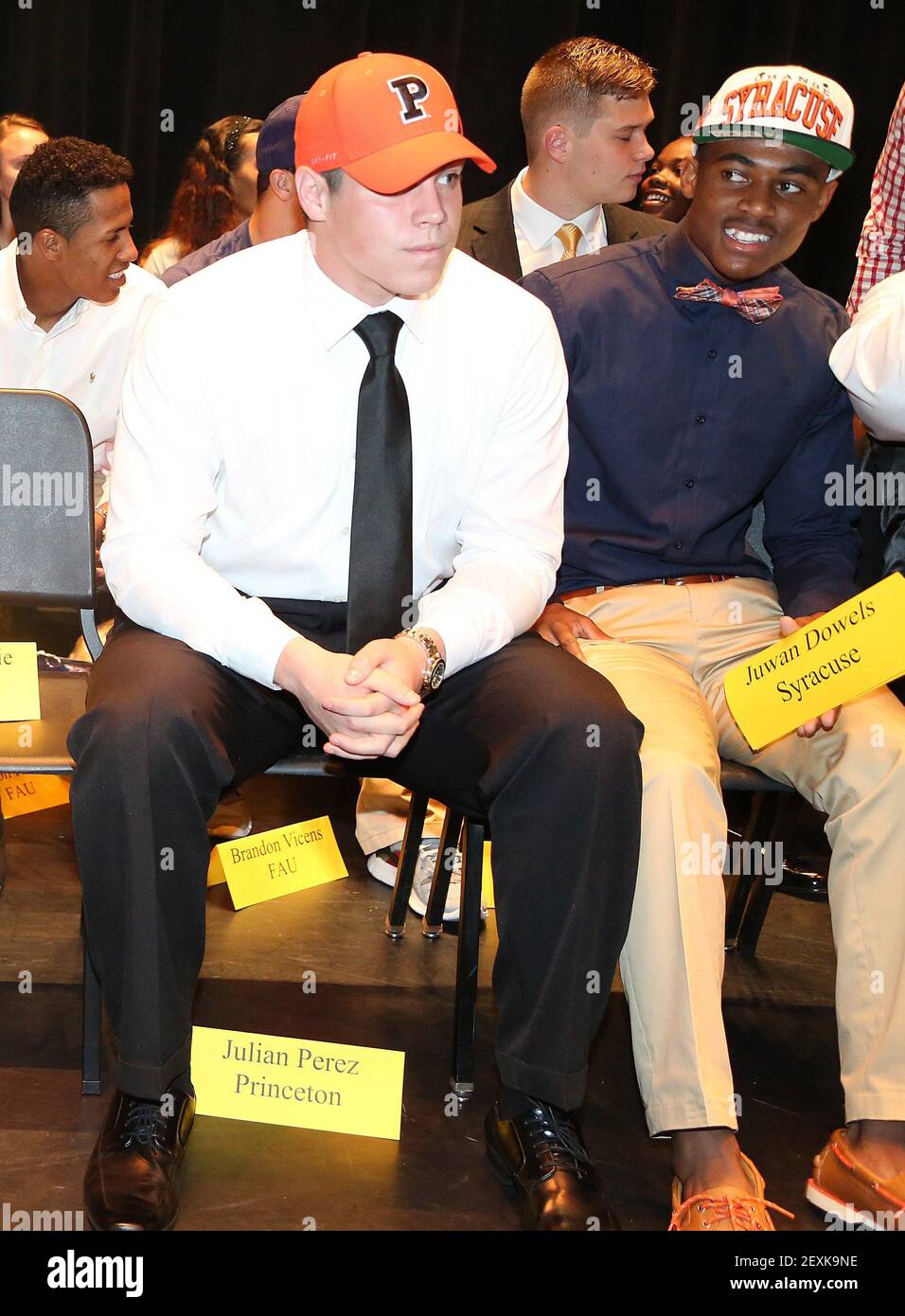 American Heritage School football players Julian Perez, left, who ...