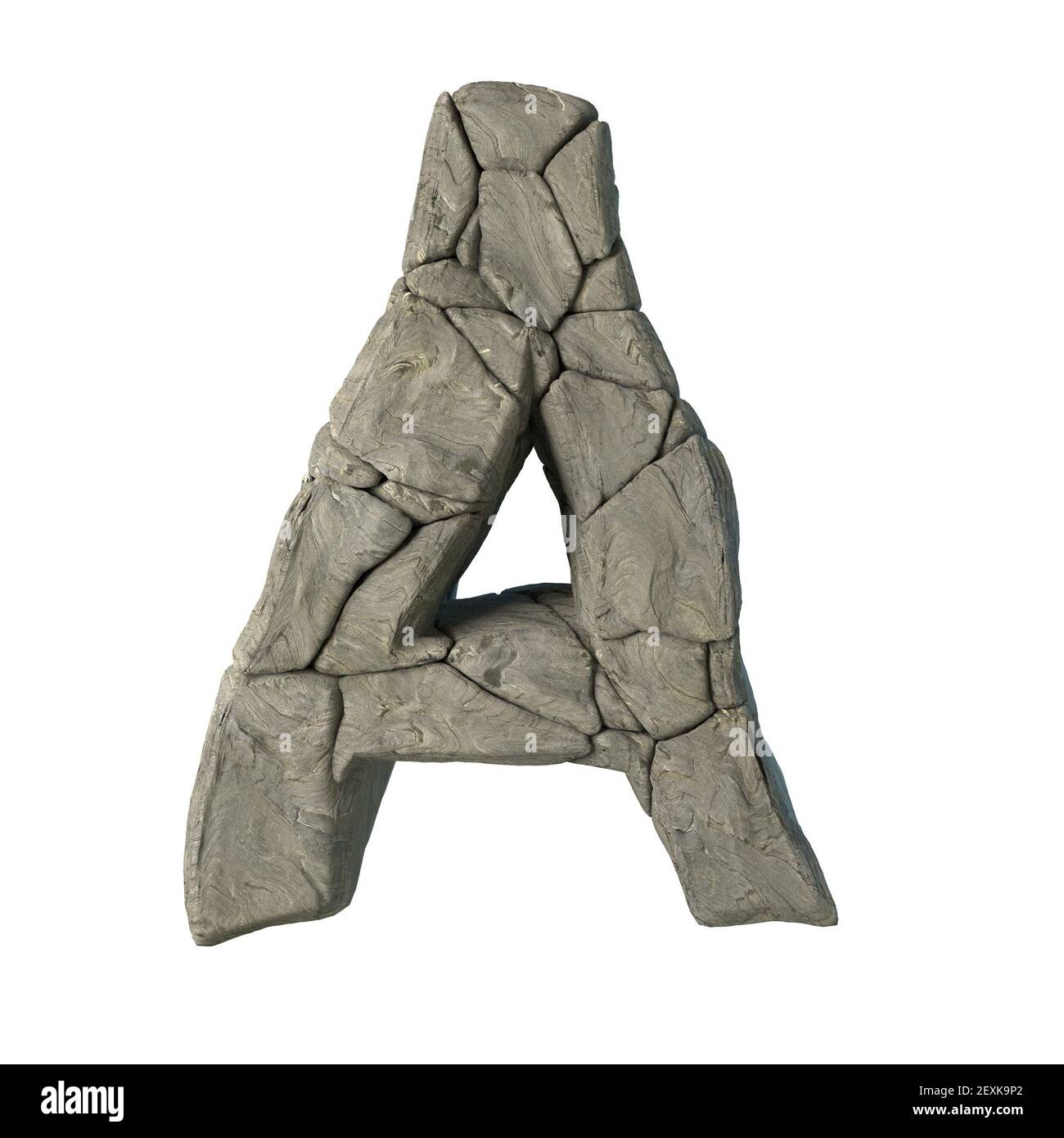 A 3D render of a gray broken stone forming the letter A isolated on a ...