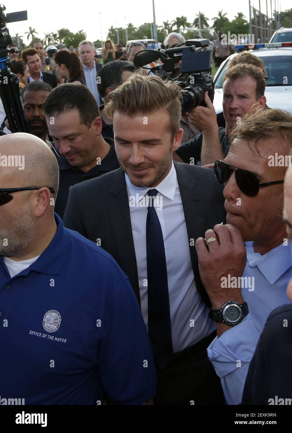 David Beckham is seen during a visit with Miami Youth Soccer Players at ...