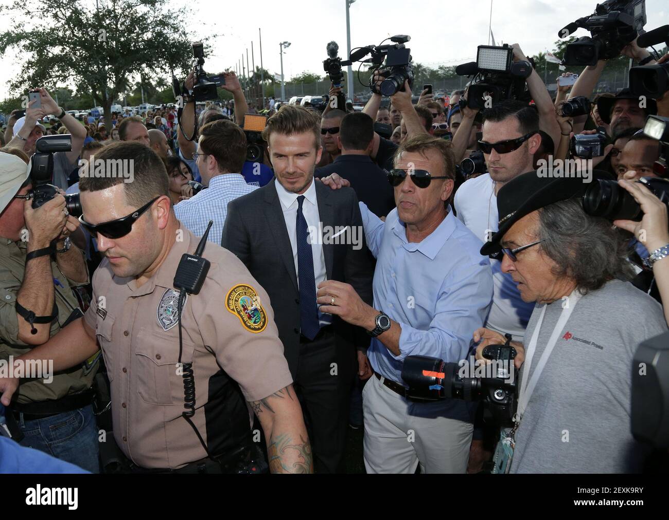 David Beckham is seen during a visit with Miami Youth Soccer Players at ...