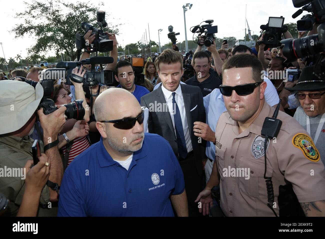 David Beckham is seen during a visit with Miami Youth Soccer Players at ...
