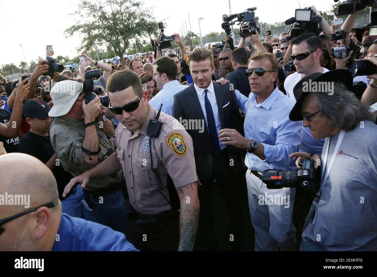 David Beckham is seen during a visit with Miami Youth Soccer Players at ...