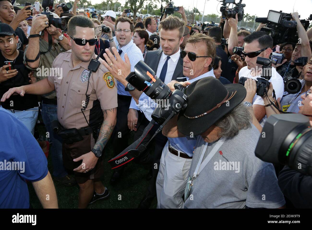 David Beckham is seen during a visit with Miami Youth Soccer Players at ...