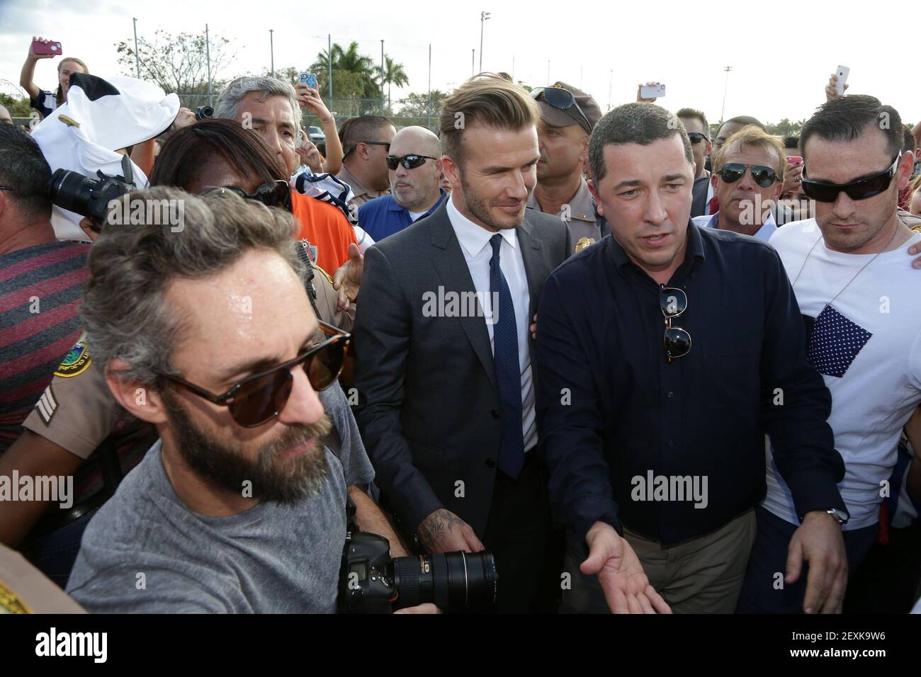 David Beckham is seen during a visit with Miami Youth Soccer Players at ...