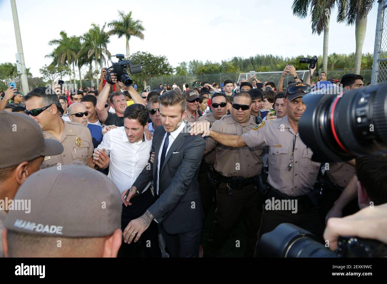 David Beckham is seen during a visit with Miami Youth Soccer Players at ...