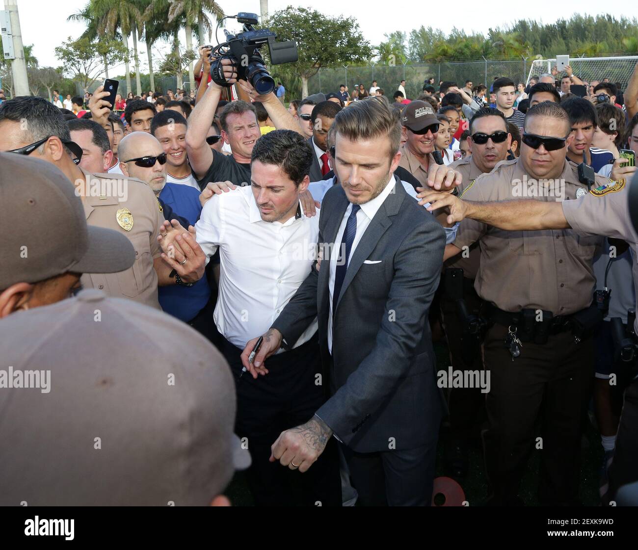 David Beckham is seen during a visit with Miami Youth Soccer Players at ...