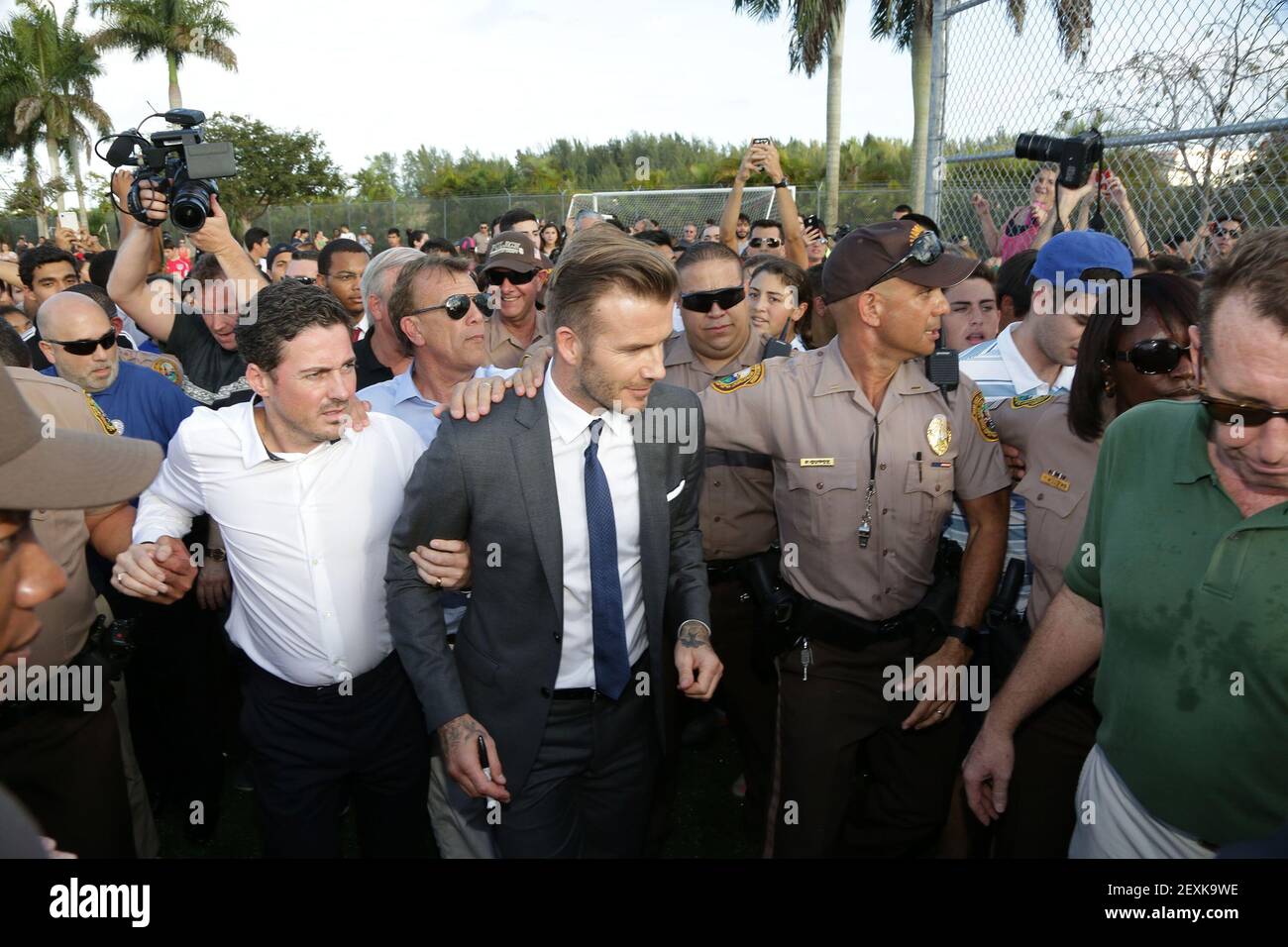 David Beckham is seen during a visit with Miami Youth Soccer Players at ...