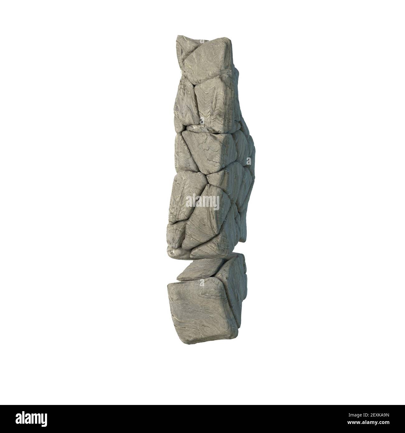 A 3D render of a gray stone in the shape of an exclamation point ...