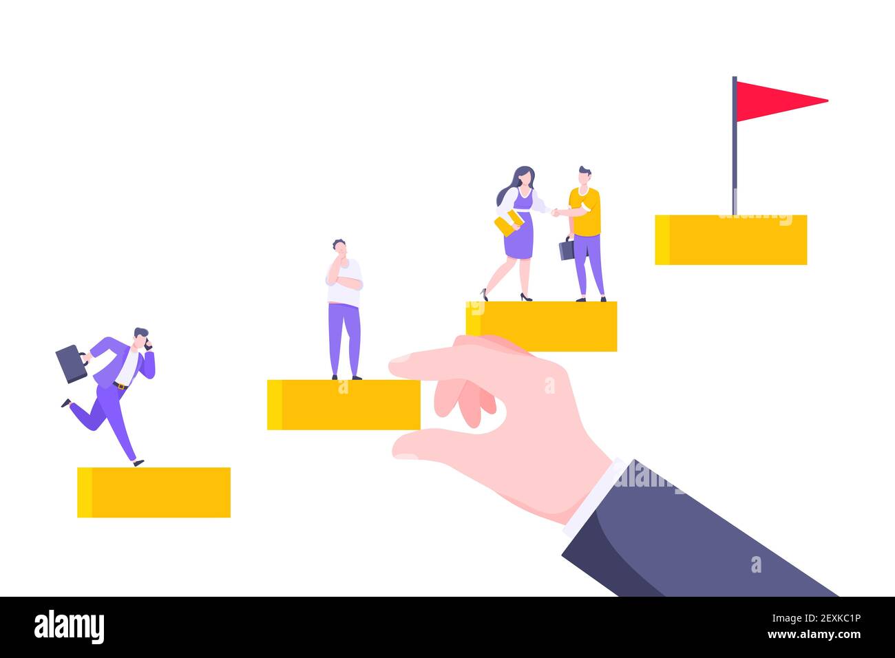 Business mentor helps to improve career and holding stairs steps vector ...