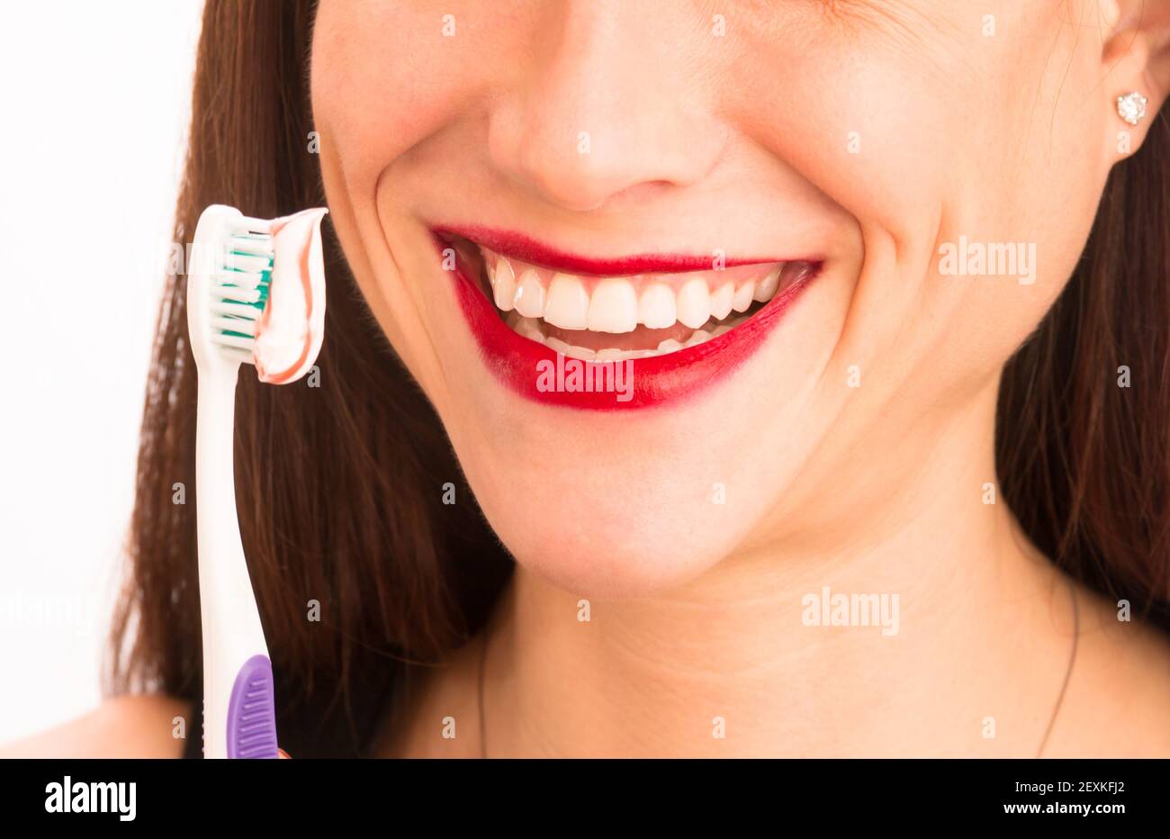 Attractive Woman Wonderful Smile Adult Female Brushing Teeth Toothbrush