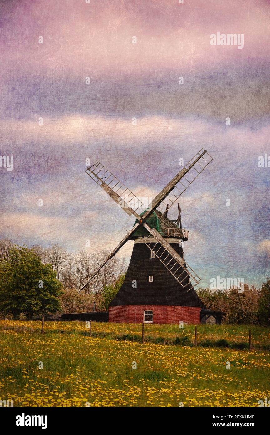 Old windmill of smock type, Germany Stock Photo - Alamy