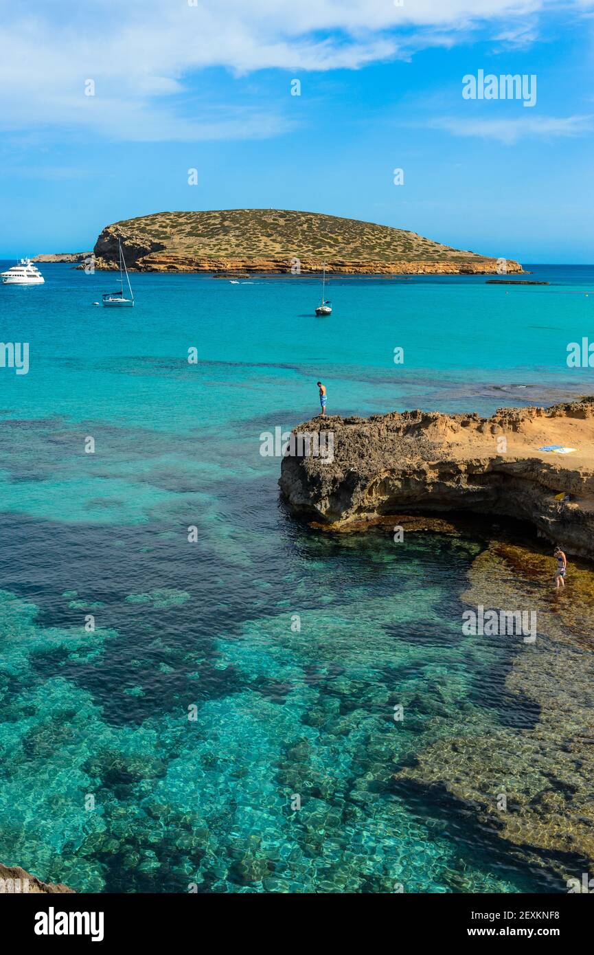 Cala Conta, Ibiza, Spain - August 18, 2014: The best known beach on the ...