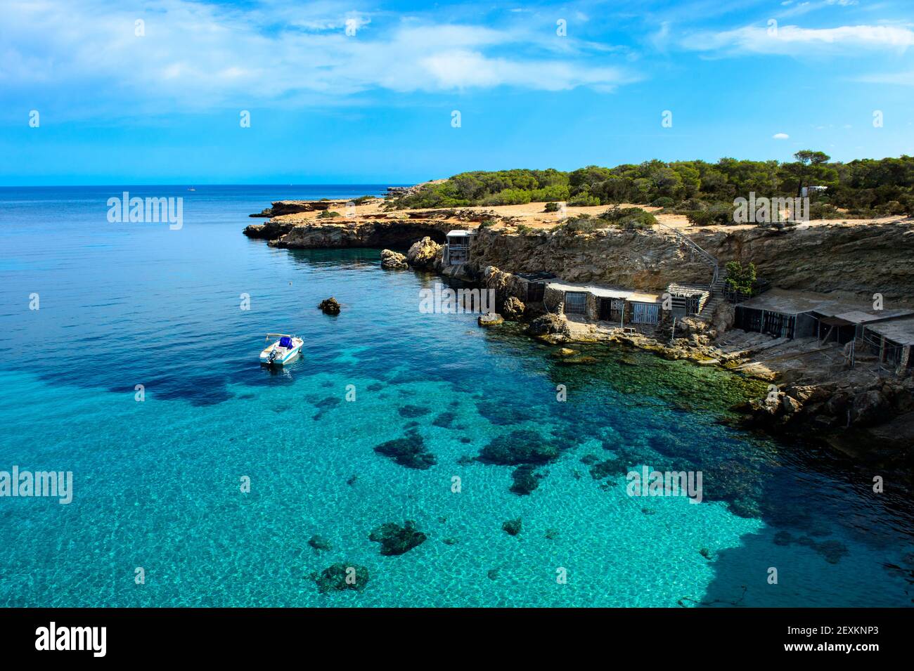 Cala Conta, Ibiza, Spain - August 18, 2014: The best known beach on the ...
