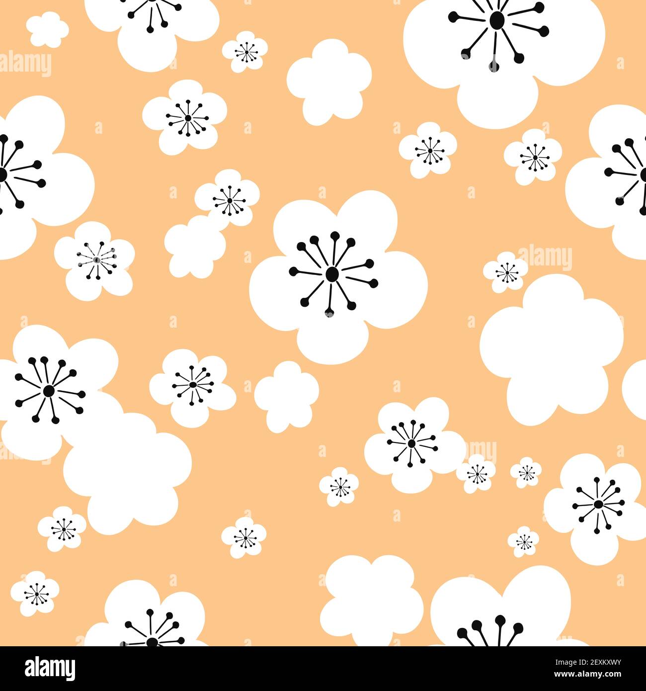 Vector pastel orange background white cherry flowers sakura, 60ies ...