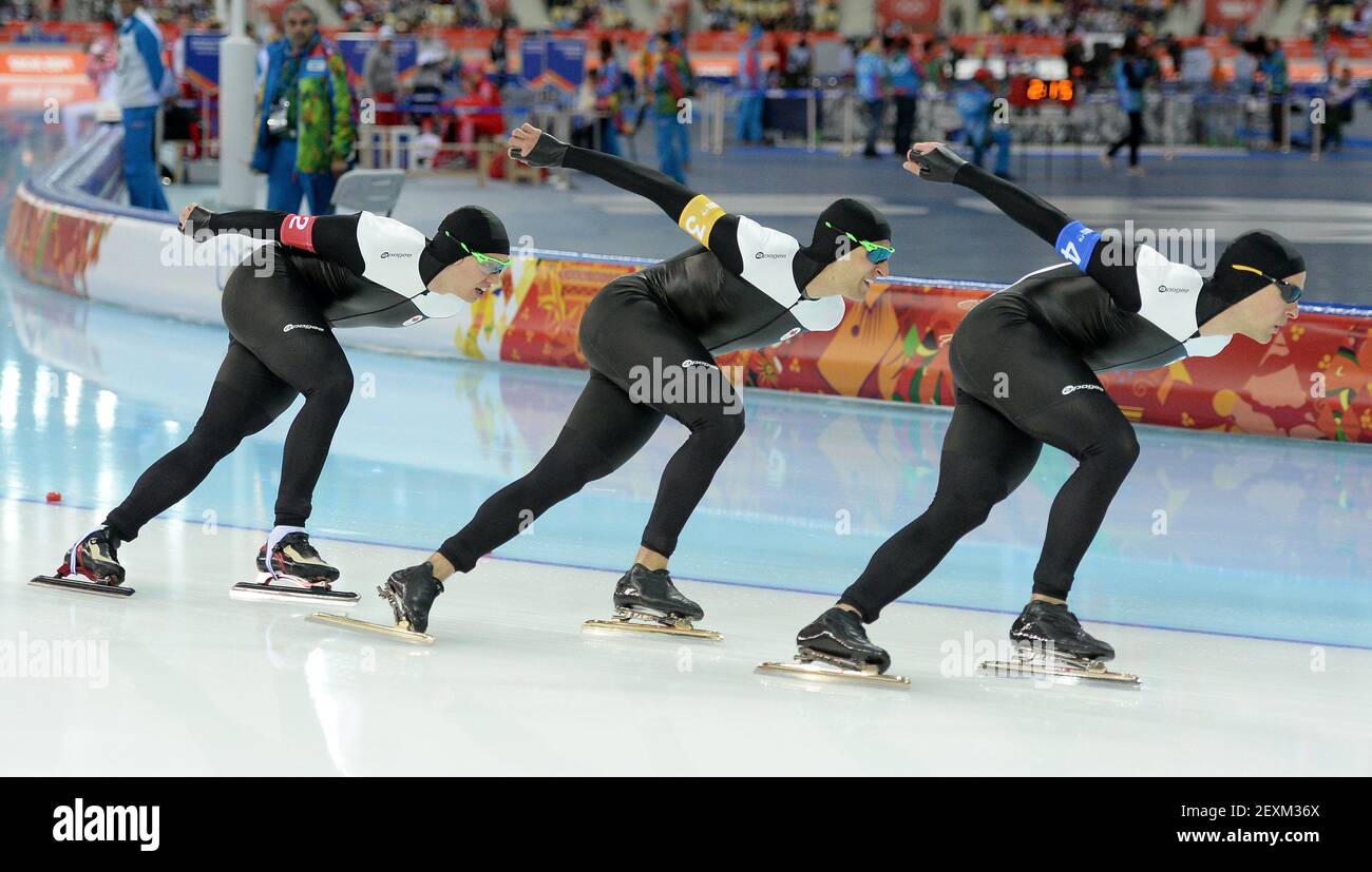 Canada's Mathieu Giroux (2), Lucas Makowsky (3) and Denny Morrison (4 ...