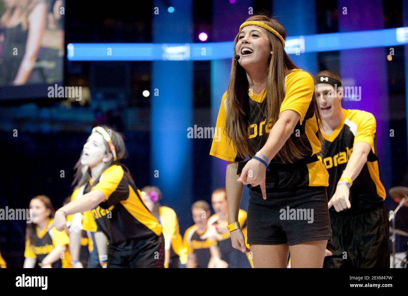 Moraler Maria Warchola leads the line dance for the first time during ...